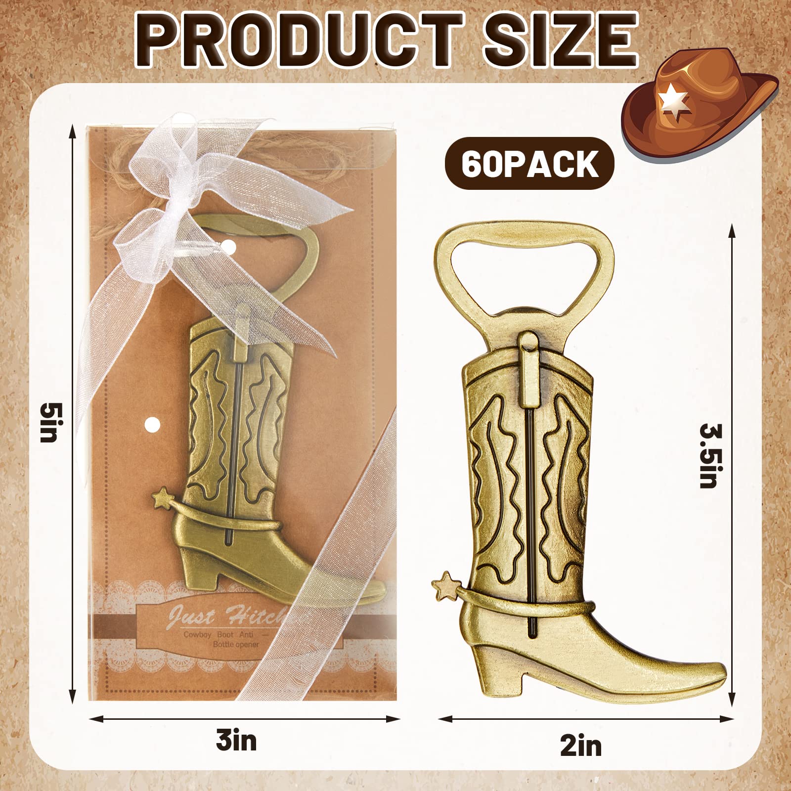 60 Pcs Wedding Western Cowboy Boot Bottle Opener Bulk Guest Baby Shower Bottle Opener Favors Bridal Shower Metal Cowboy Boot Gifts for Birthday Party Favor Decoration Supplies Groomsman Gift (Bronze)