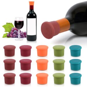 15pcs silicone wine stoppers,leak proof wine bottle caps,reusable beer bottle cover,airtight seal decorative to preserve wine and beer fresh,gifts for wine lovers