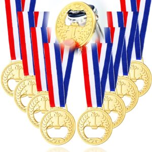 8 pieces medal shaped flat bottle opener winner award medal wine beer opener metal olympic trophy opener with neck ribbon for bar bartender men kitchen restaurant party