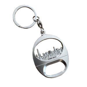 chicago skyline pewter bottle opener keychain