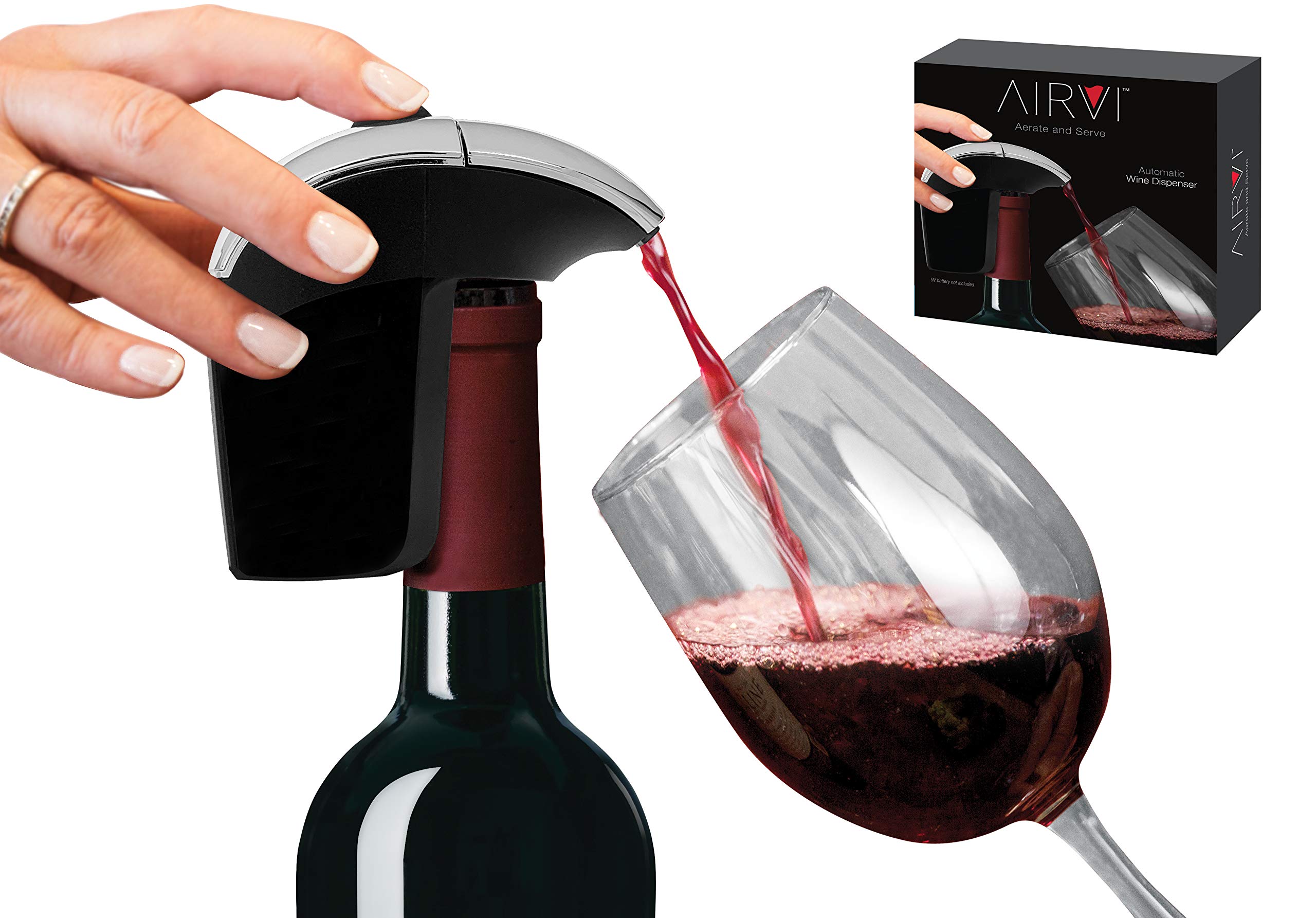 AirVi Automatic Wine Dispenser and Aerator, Electric Wine Decanter and Pourer, Premium Wine Accessories for Enhanced Aroma and Flavor, No Spills or Drips, Clean Pouring, Silver