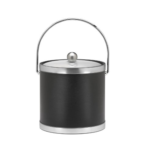 Kraftware Sophisticates Brushed Chrome Ice Bucket with Bale Handle and Metal Cover, Black - 3 Quart