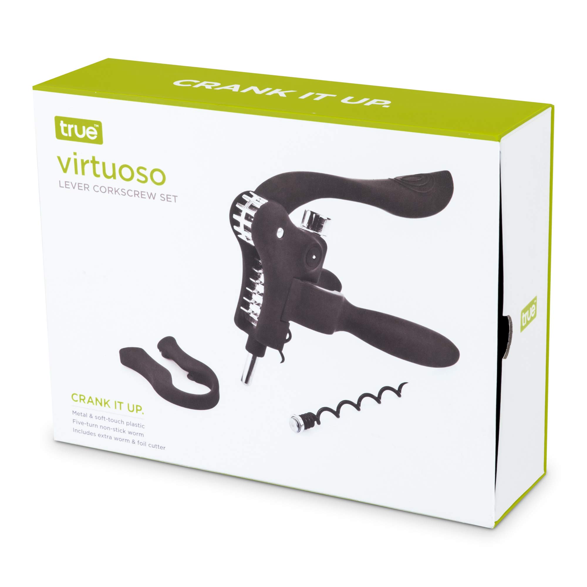 True Virtuoso Easy Lever Corkscrew, Stainless Steel And Ergonomic Soft Touch Handle