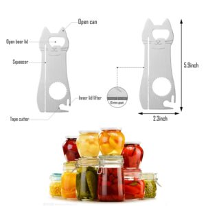 Animal Cat Shape Bottle Opener, 6 Inch Stainless Steel Flat Bottle Opener, 5 in 1 Beer Bottle Opener, Cartoon Cat Animal Cap Opener