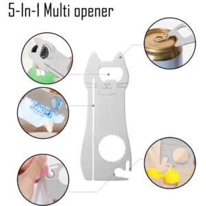 Animal Cat Shape Bottle Opener, 6 Inch Stainless Steel Flat Bottle Opener, 5 in 1 Beer Bottle Opener, Cartoon Cat Animal Cap Opener