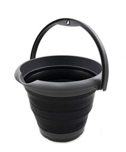 sammart 5l (1.32 gallon) collapsible plastic bucket - foldable round tub - portable fishing water pail - space saving outdoor waterpot (5l round, grey/black)