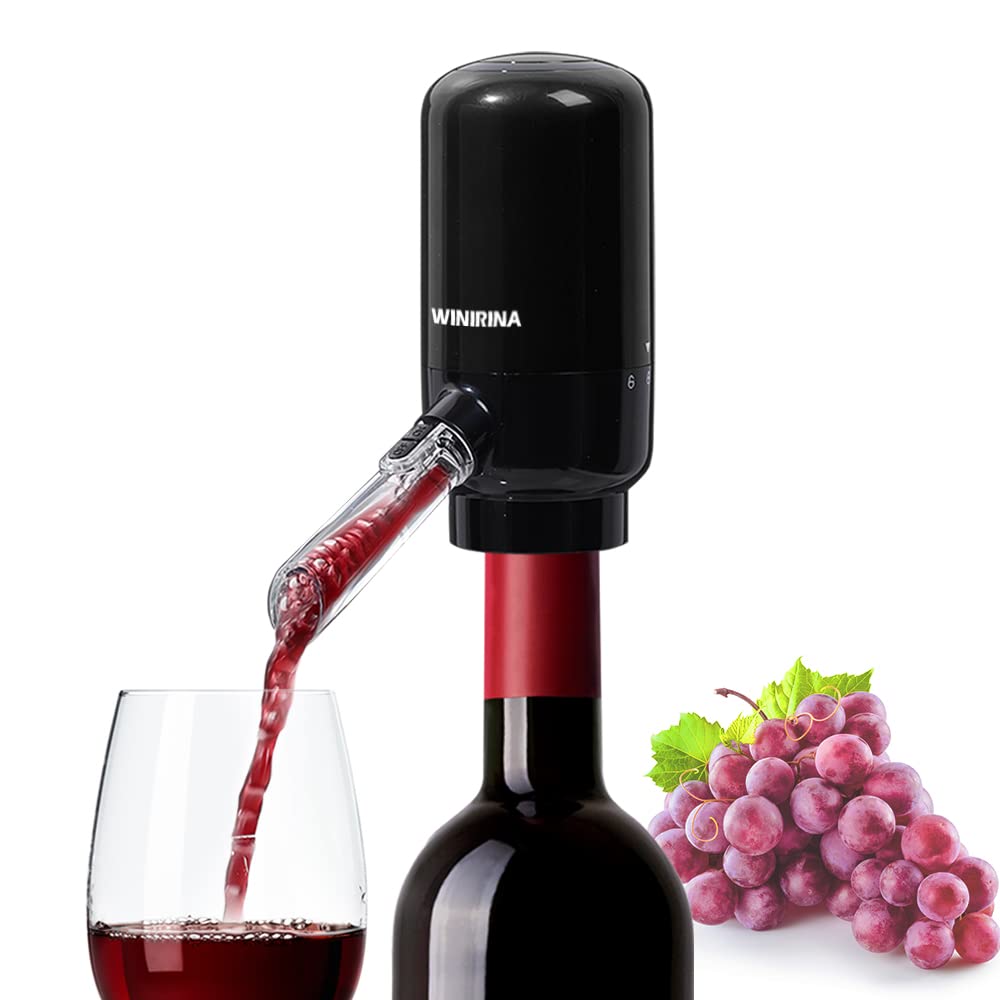 Winirina Electric Wine Aerator, Bottle Pourer, Automatic Wine Decanter Spout, Dispenser with 2 Silicone Connecting Tubes (Black)