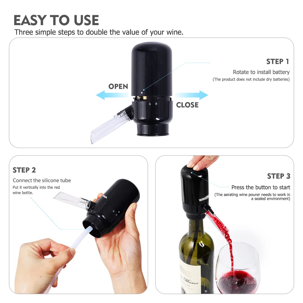 Winirina Electric Wine Aerator, Bottle Pourer, Automatic Wine Decanter Spout, Dispenser with 2 Silicone Connecting Tubes (Black)