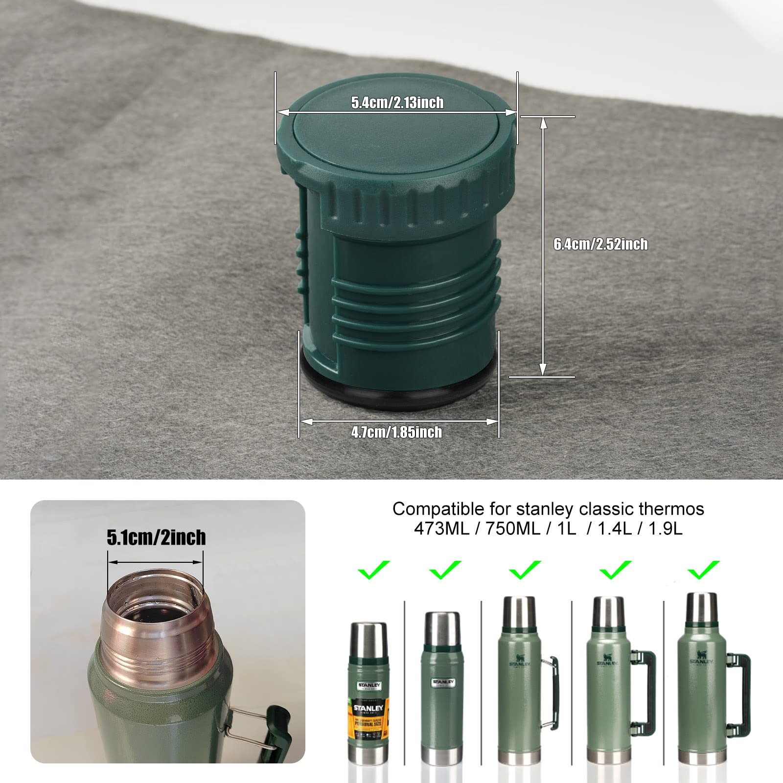 LUAATT Thermos Replacement Stopper,2 Pack Green Water Leakage Prevention Stopper For Stanley Classic Stainless Steel Vacuum Bottle(1.1 QT/1.5QT/2 QT)