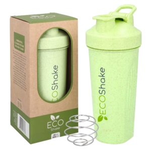 eco shake, your eco-friendly bottle: shaker bottle for the health-conscious & environmentally friendly. 100% biodegradable wheat straw, 20-ounce