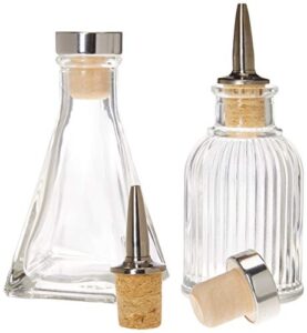 bitters bottles - set of 2 | 90ml - glass cocktail syrups, shrub, & bitter dropper bottle - 2 types of cap - cork dash dispenser caps & airtight stopper lids to keep your ingredients fresher, longer