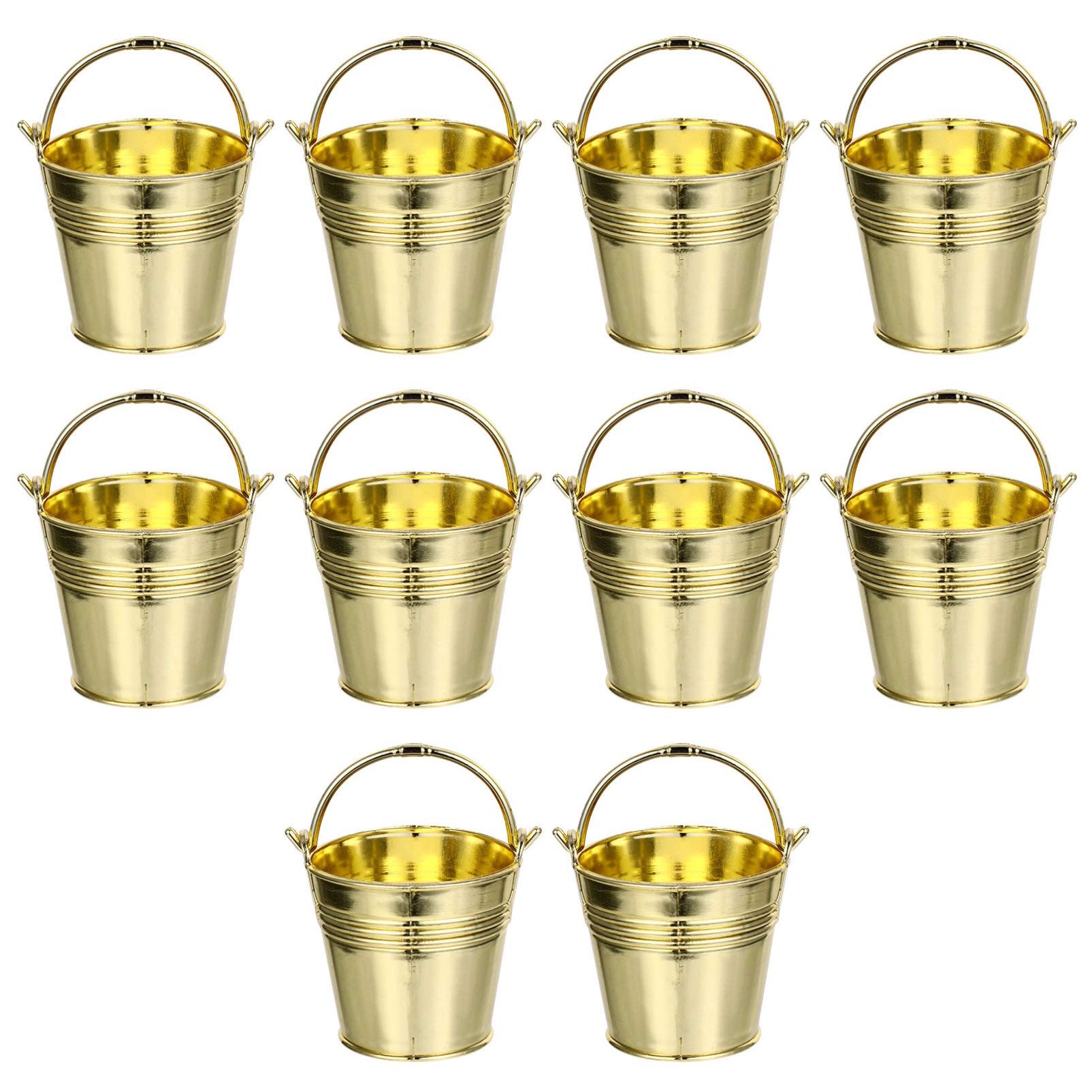 DOITOOL 10pcs Gold Bucket with Handle Plastic Candy Cookie Barrel Plastic Goody Bucket 5. 5x5. 5x5. 5cm Snack Cookie Bucket for Birthday Picnic Party Favors Organizing Decorations