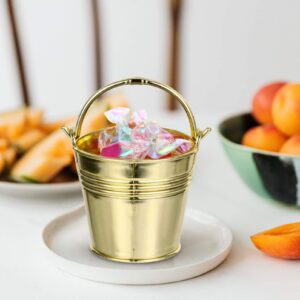 DOITOOL 10pcs Gold Bucket with Handle Plastic Candy Cookie Barrel Plastic Goody Bucket 5. 5x5. 5x5. 5cm Snack Cookie Bucket for Birthday Picnic Party Favors Organizing Decorations