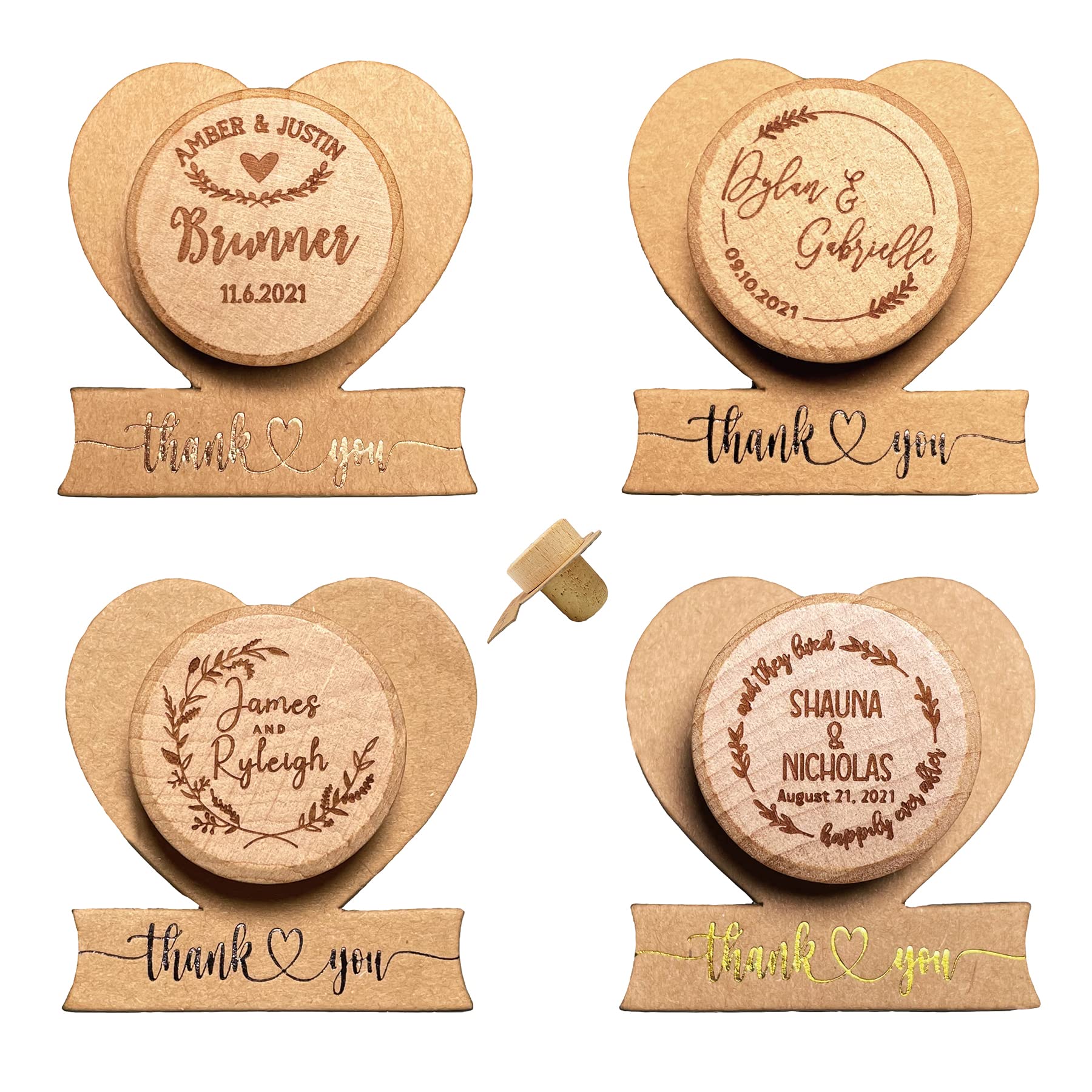 Personalized 100 PCS Wine Bottle Cork Stoppers with Foiled Thank You Stand Card,Personalized Wedding Favors Bridal Shower Favors