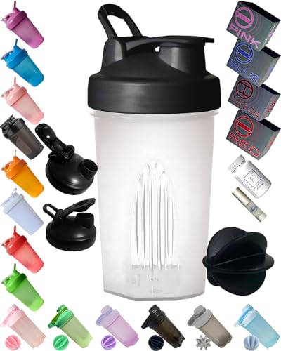 EBAT Protein Poweder Shaker Bottle w. BPA free, Leak Proof, Embossed Ounce & Milliliter Markings,Juice Mixer, Fitness Shaker Cup w. Whisk Ball (Black Cover/Black Body, 400ML)