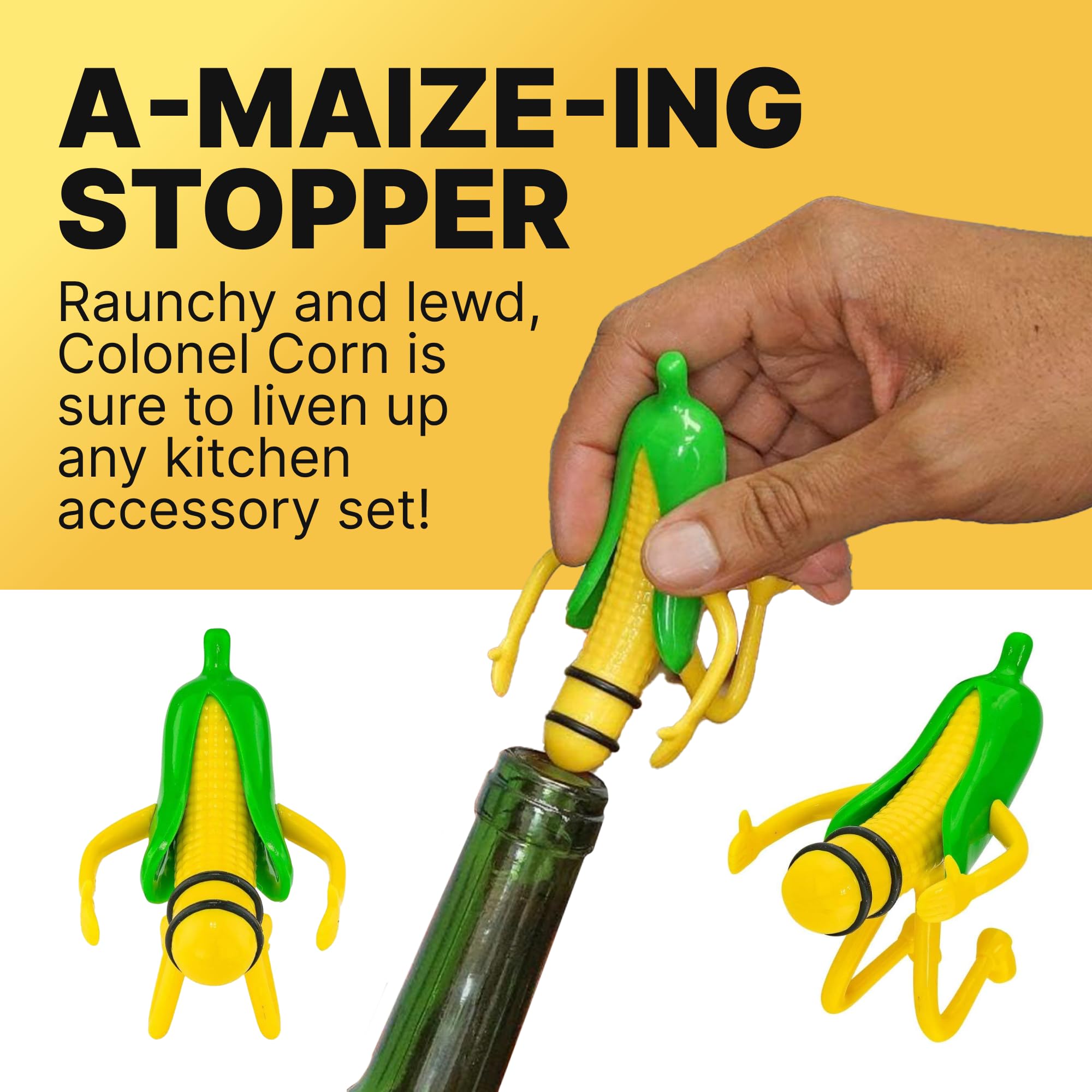 Colonel Corn Bottle Stopper - Fairly Odd Novelties - Funny Novelty Wine Liquor Beer Plug Gag Gift,Yellow,One Size