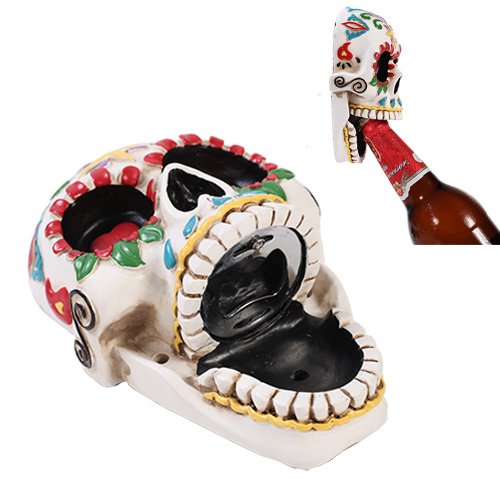 Pacific Trading Day of The Dead Skull Wall Mounted Bottle Opener Figurine Made of Polyresin