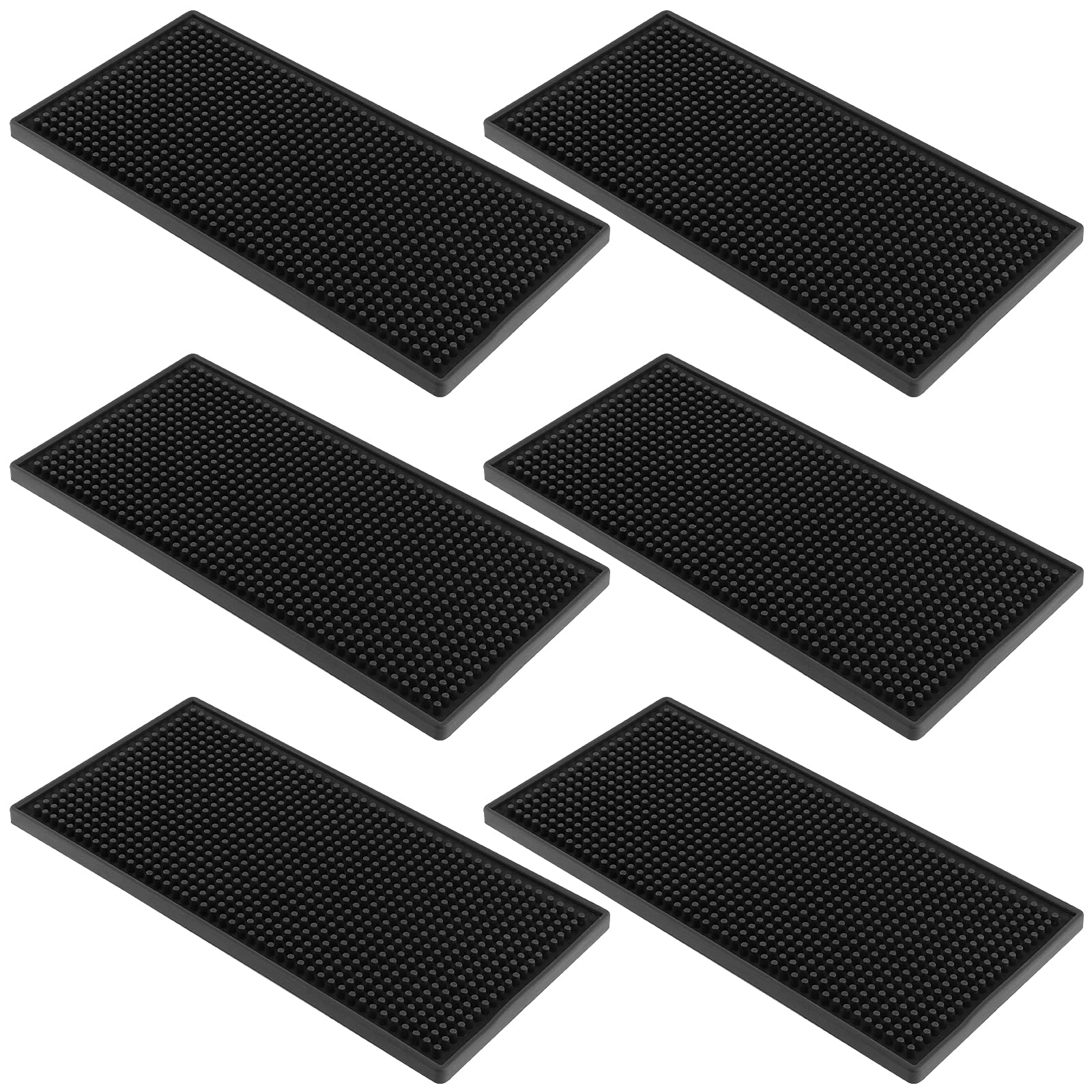 HAKZEON 6 PCS 12 x 6 Inches Rubber Bar Service Mat, Non Slip Rubber Bar Spill Mat, Bar Mats for Bar, Restaurant, Club, Hotel, Office Break Room, Kitchen and Pantry, Black