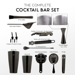 Cocktail Shaker Set 16 Piece, Mixology Essential, All-in-One Cocktail Set, Drink Shaker, Strainers and Essential Bar Tools, Bar Set for Beginner & Professional Use, Black - WinterCastle Enterprises