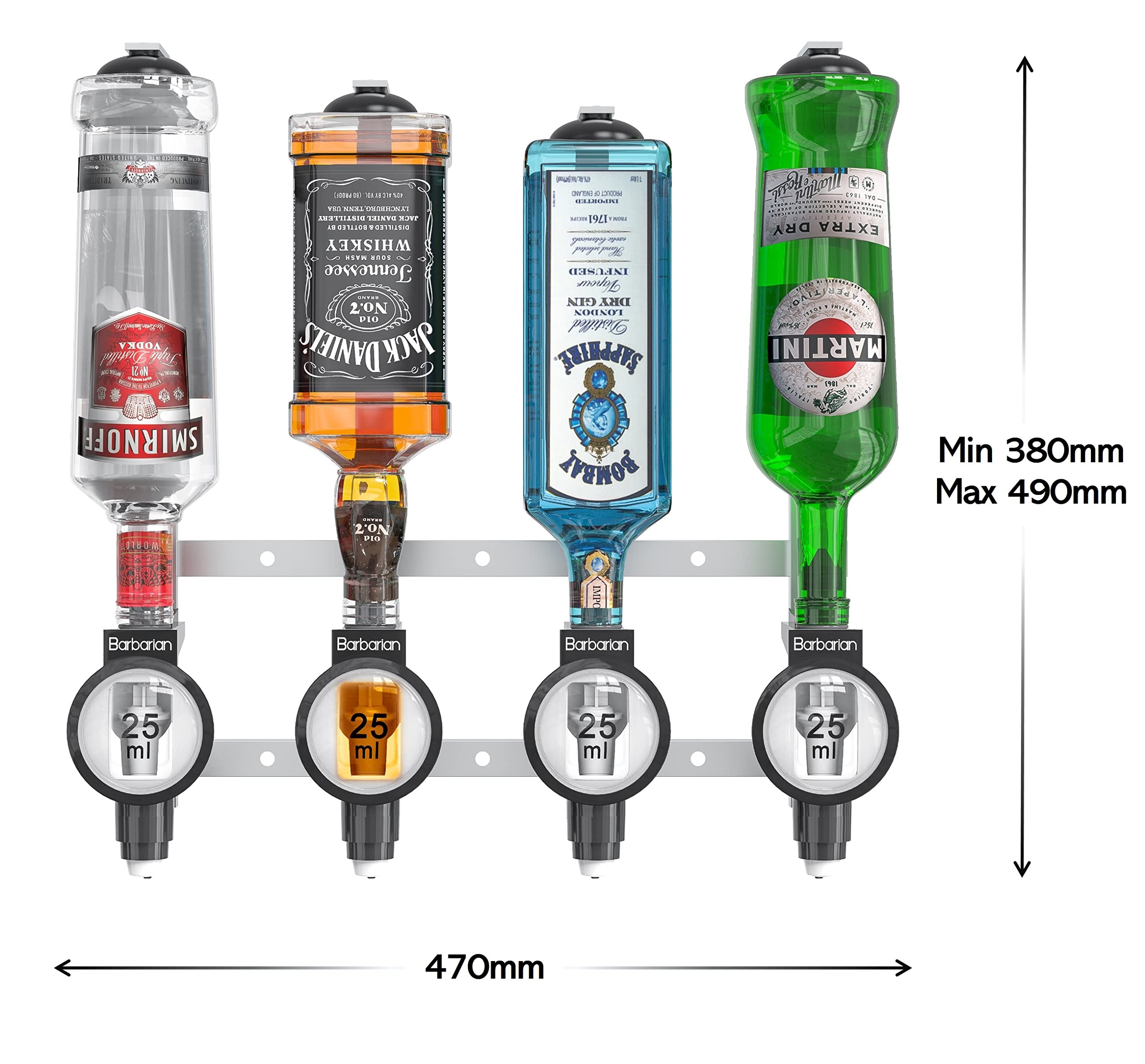 Barbarian Liquor Dispenser For Home Bar 3/4/6 Bottle Wall Mounted - Bar Butler Shot Measure Bracket Alcohol Wine Upside Down Drink Jigger Optics Man cave