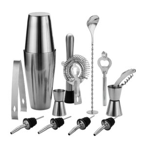 qll 13 piece stainless steel boston shaker set, including 20oz unweighted & 27oz weighted professional bartender cocktail shaker