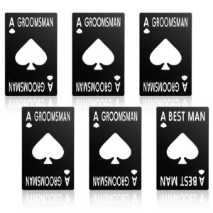 6 pcs groomsmen bottle opener groomsmen stainless steel credit card size beer bottle opener cap black casino poker card ace card groomsmen gifts for wedding birthday party bridal shower supplies