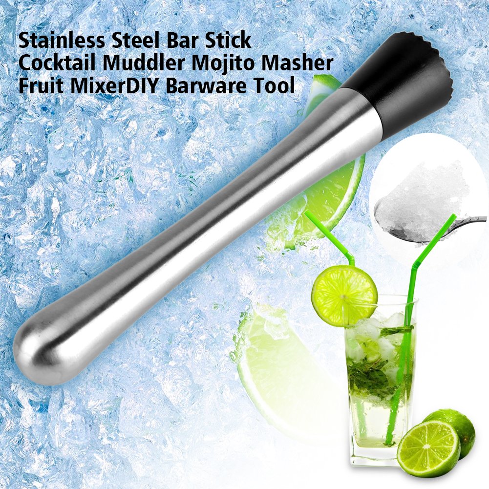 Fdit Cocktail Muddler Stainless Steel Bar Stick Mojito Masher Fruit Mixer Ideal Bartender Tool Barware