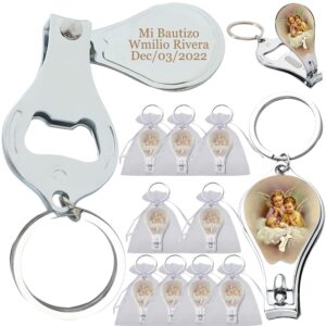 personalized engraved baptism keychains (12 pcs) - baby angel key ring with nail clipper and bottle opener party favors for baby boys and girls recuerdos bautizo customized gift for guest