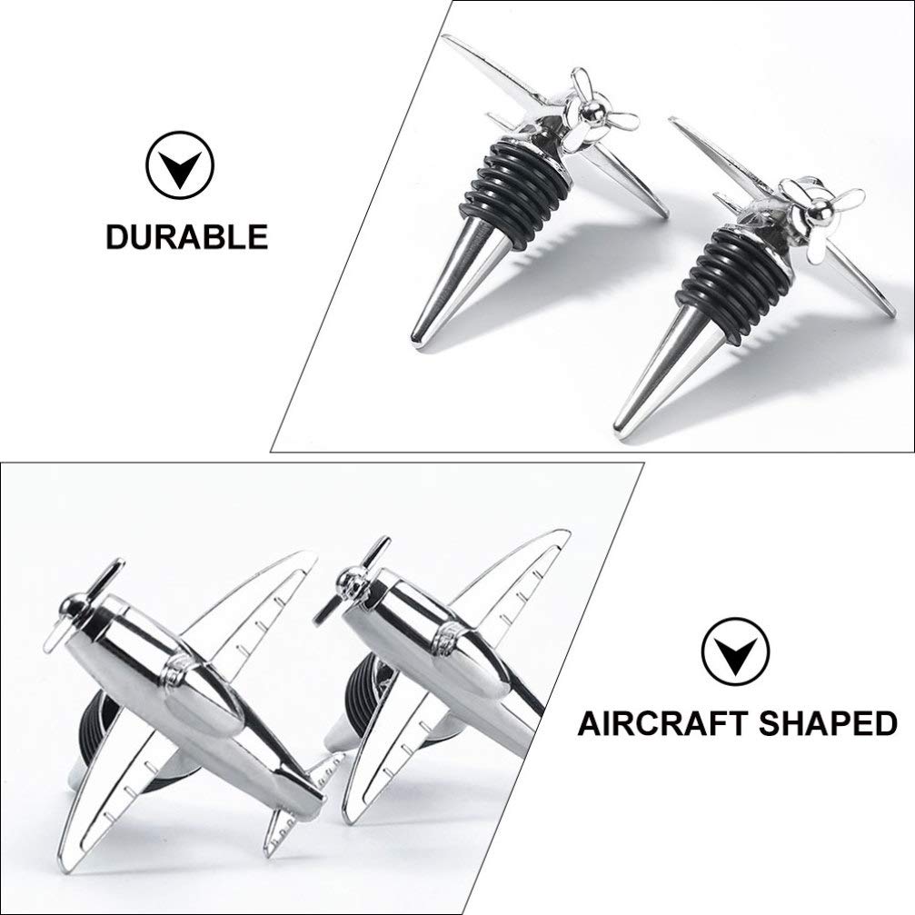 NUOBESTY 2Pcs Metal Wine Stopper Wine Bottle Stopper Airplane Bottle Stopper Decorative Champagne Bottle Stopper for Bar Home Party