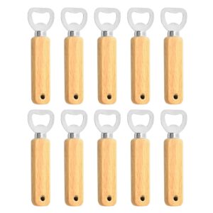 10pcs wood handheld heavy duty stainless steel bottle opener, bartender bottle opener, cider beer bottle openers for home kitchen, bar or restaurant