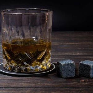 Whiskey Stones Gift Set - 8 Granite Chilling Whisky Rocks - 2 Large Crystal Whiskey Drinking Glasses - 2 Coasters in Handmade Wooden Box – Premium Bar Accessories for the Best Tasting Beverages