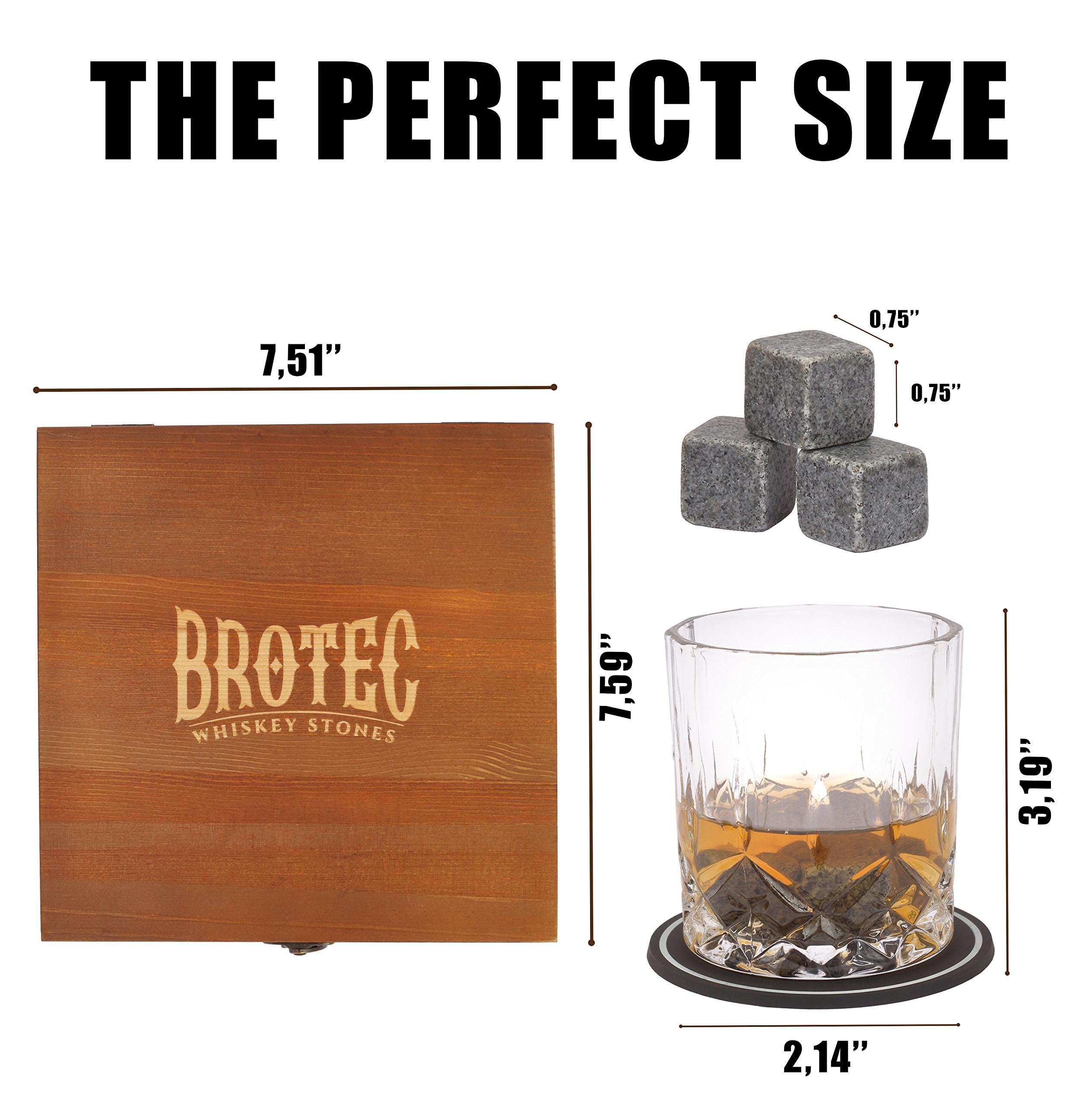 Whiskey Stones Gift Set - 8 Granite Chilling Whisky Rocks - 2 Large Crystal Whiskey Drinking Glasses - 2 Coasters in Handmade Wooden Box – Premium Bar Accessories for the Best Tasting Beverages