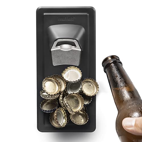 Tooletries - The Catcher - Bottle Opener with Silicone Grip Technology & Built-In Magnet to Catch Caps - Removable & Reusable - For Home Fridge, Shower, BBQ, Boat, RV, Garage or Any Shiny Surface