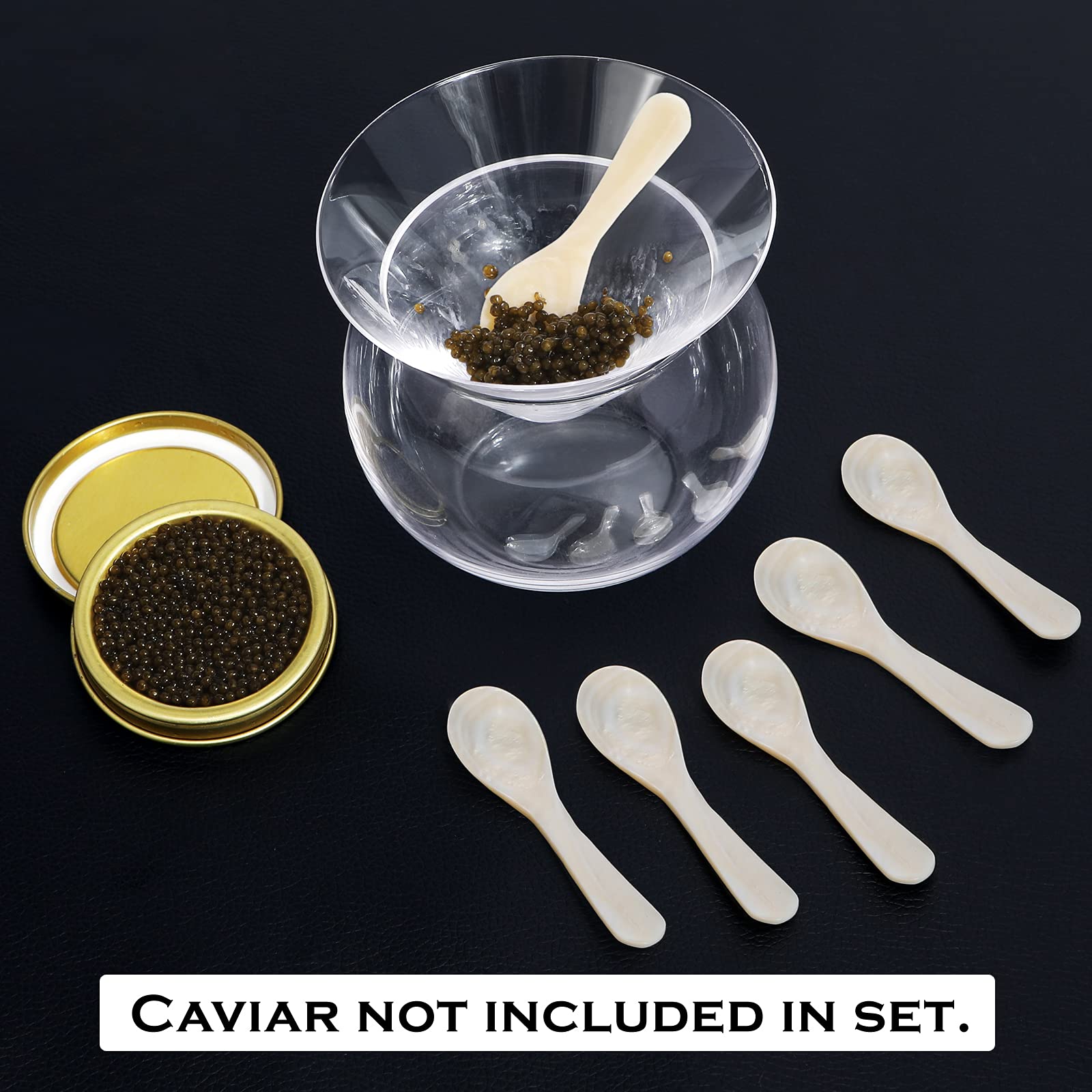 Caviar Serving Set Chiller Server Plus 6 x Hand Craft White Mother of Pearl Caviar Spoon 3" Cocktail Caviar Wine Chiller Martini Glasses