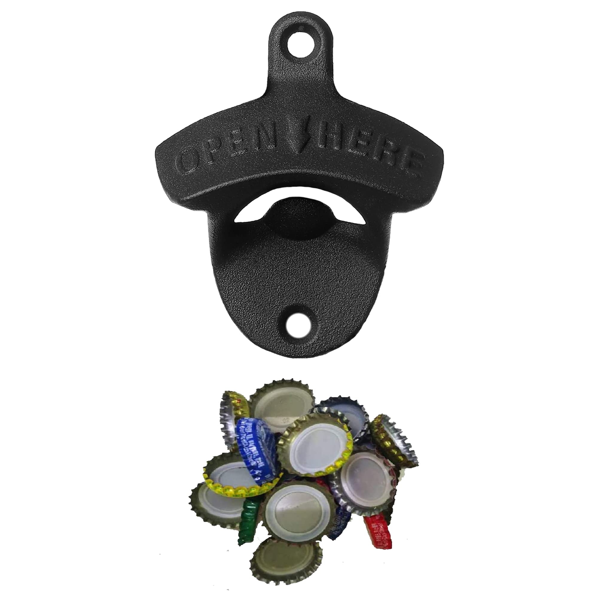 Jumiok Black Magnetic Beer Bottle Opener Wall Mounted Bottle Cap Opener with Magnet Catcher