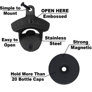 Jumiok Black Magnetic Beer Bottle Opener Wall Mounted Bottle Cap Opener with Magnet Catcher