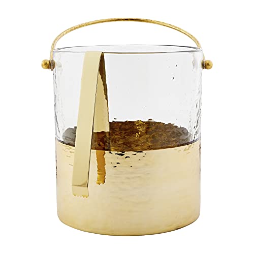 Mud Pie Ice Set, Bucket 8 x 7 Dia | Tongs 6 1/2", 1/2" 1/2" 1/2", Gold and Clear