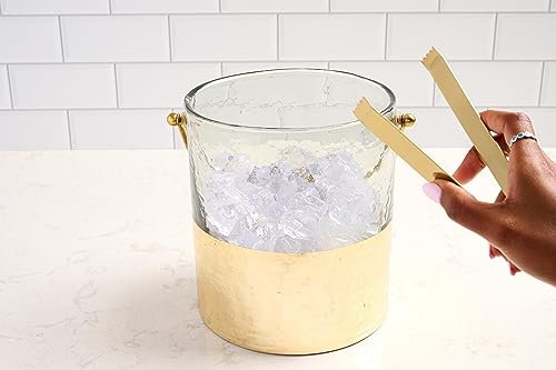 Mud Pie Ice Set, Bucket 8 x 7 Dia | Tongs 6 1/2", 1/2" 1/2" 1/2", Gold and Clear