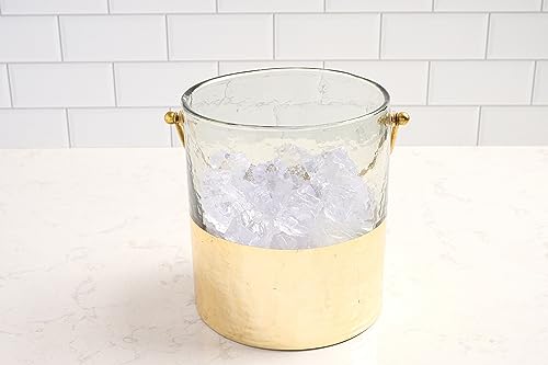 Mud Pie Ice Set, Bucket 8 x 7 Dia | Tongs 6 1/2", 1/2" 1/2" 1/2", Gold and Clear