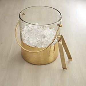 Mud Pie Ice Set, Bucket 8 x 7 Dia | Tongs 6 1/2", 1/2" 1/2" 1/2", Gold and Clear