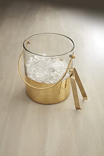 Mud Pie Ice Set, Bucket 8 x 7 Dia | Tongs 6 1/2", 1/2" 1/2" 1/2", Gold and Clear