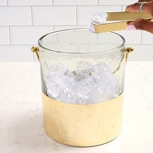 Mud Pie Ice Set, Bucket 8 x 7 Dia | Tongs 6 1/2", 1/2" 1/2" 1/2", Gold and Clear