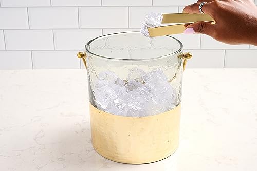 Mud Pie Ice Set, Bucket 8 x 7 Dia | Tongs 6 1/2", 1/2" 1/2" 1/2", Gold and Clear