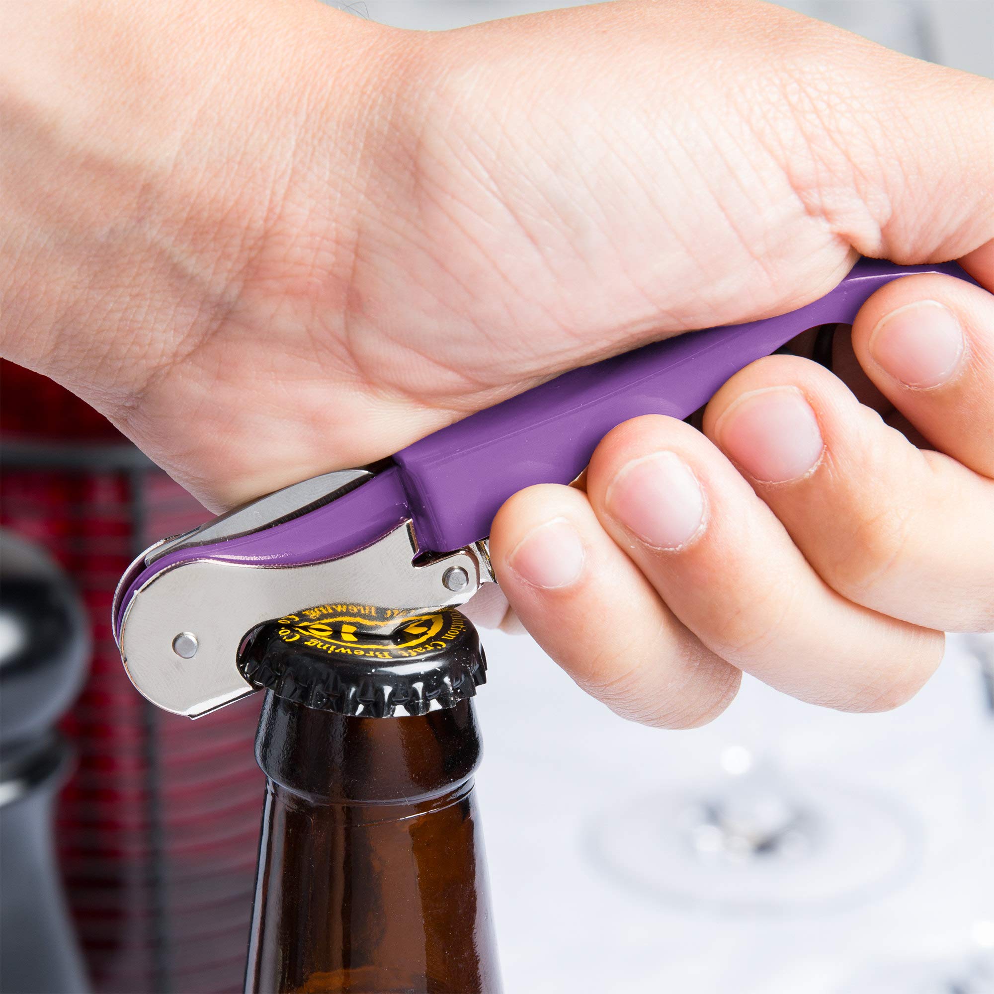 Pulltap's Double-Hinged Waiters Corkscrew, Wine Opener and Foil Cutter, Beer Bottle Opener, Purple