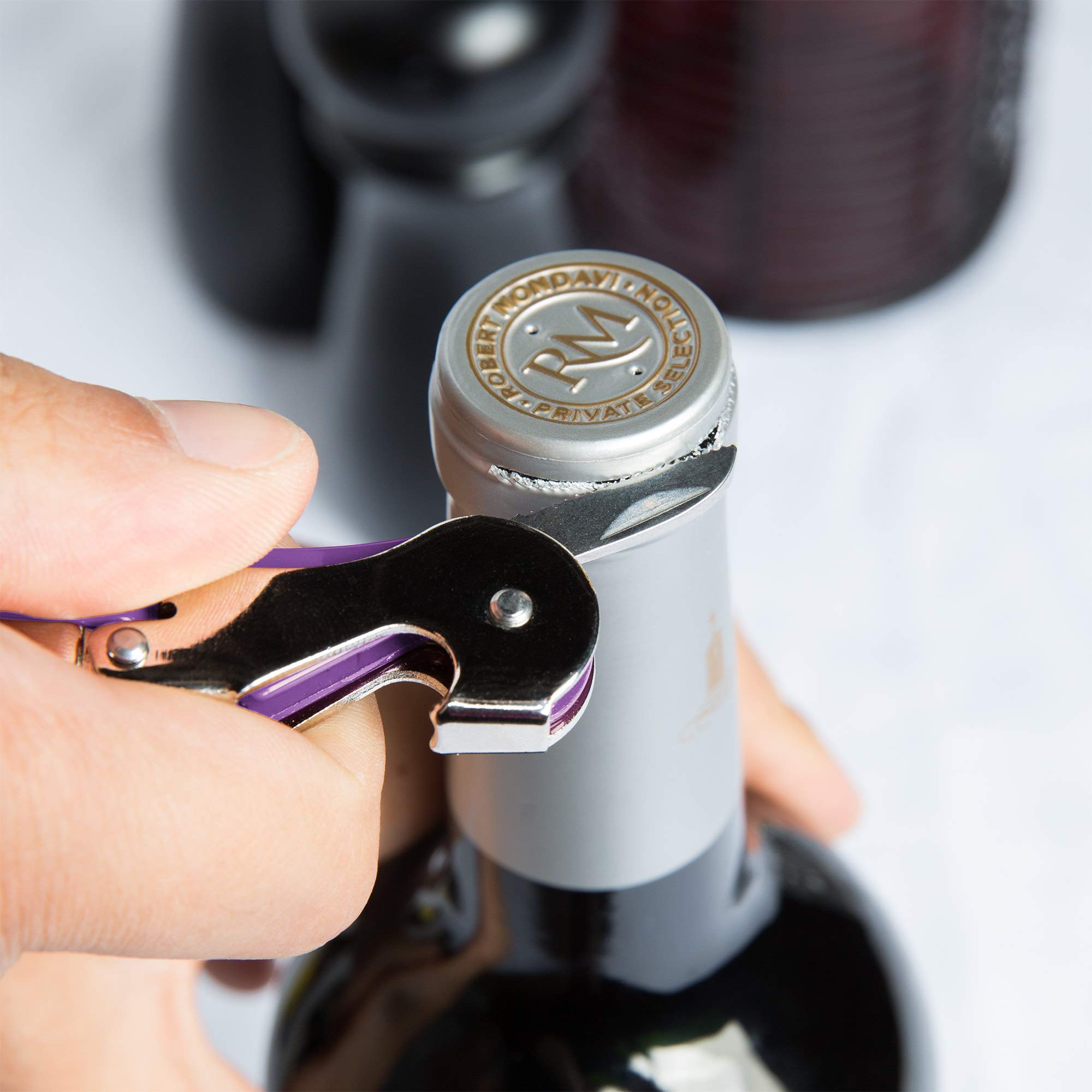 Pulltap's Double-Hinged Waiters Corkscrew, Wine Opener and Foil Cutter, Beer Bottle Opener, Purple