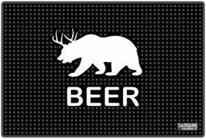 beer bear with deer antlers 17.7" x 11.8" funny bar spill mat rail countertop accessory home pub decor slip resistant durable thick bar covering for craft brewery kitchen cafe and restaurant accessory