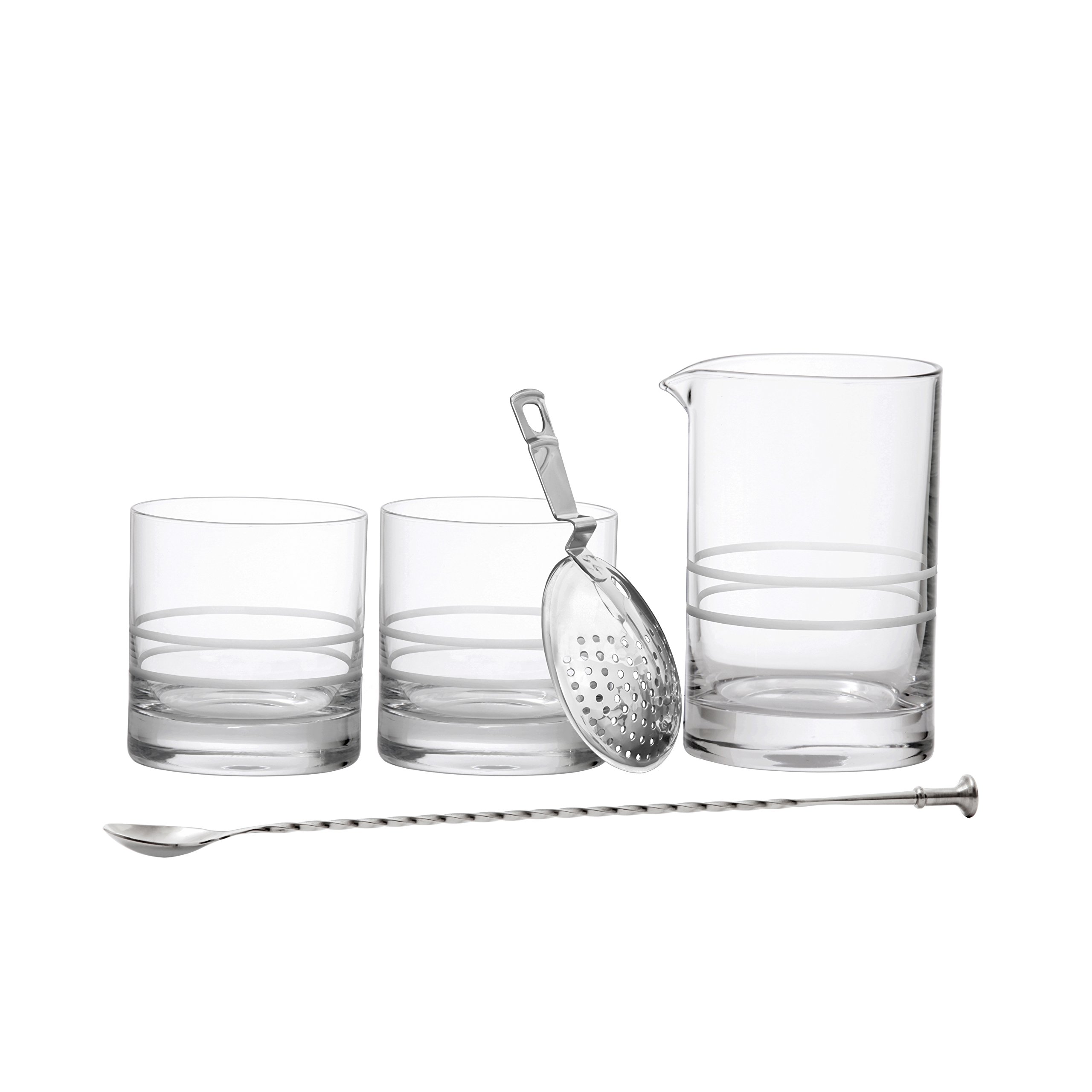 Crafthouse by Fortessa Professional Barware Tools by Charles Joly,Double Old Fashioned/DOF Set of 2, Mixing Glass, Julep Strainer, Bar Spoon, 5 Piece, Silver