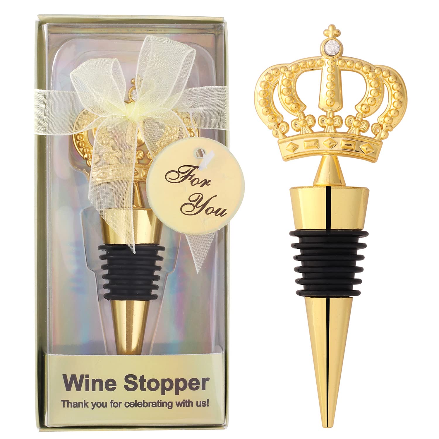 12PCS Gold Crown Wedding Favors for Guests,Funny Wine Bottle Stoppers Birthday Party Favors Bridal Shower Anniversary Return Gift (Crown Stopper, 12)