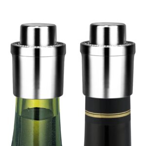 vacuum wine bottle stoppers, 2 pack, vacuum wine saver, vacuum pump corks, freshness keeper, leak proof, stainless steel, reusable, best gift accessories, vacumaster