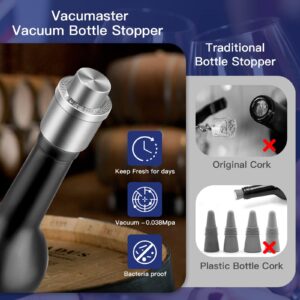 Vacuum Wine Bottle Stoppers, 2 pack, Vacuum Wine Saver, Vacuum Pump Corks, Freshness Keeper, Leak proof, Stainless Steel, Reusable, Best Gift Accessories, Vacumaster